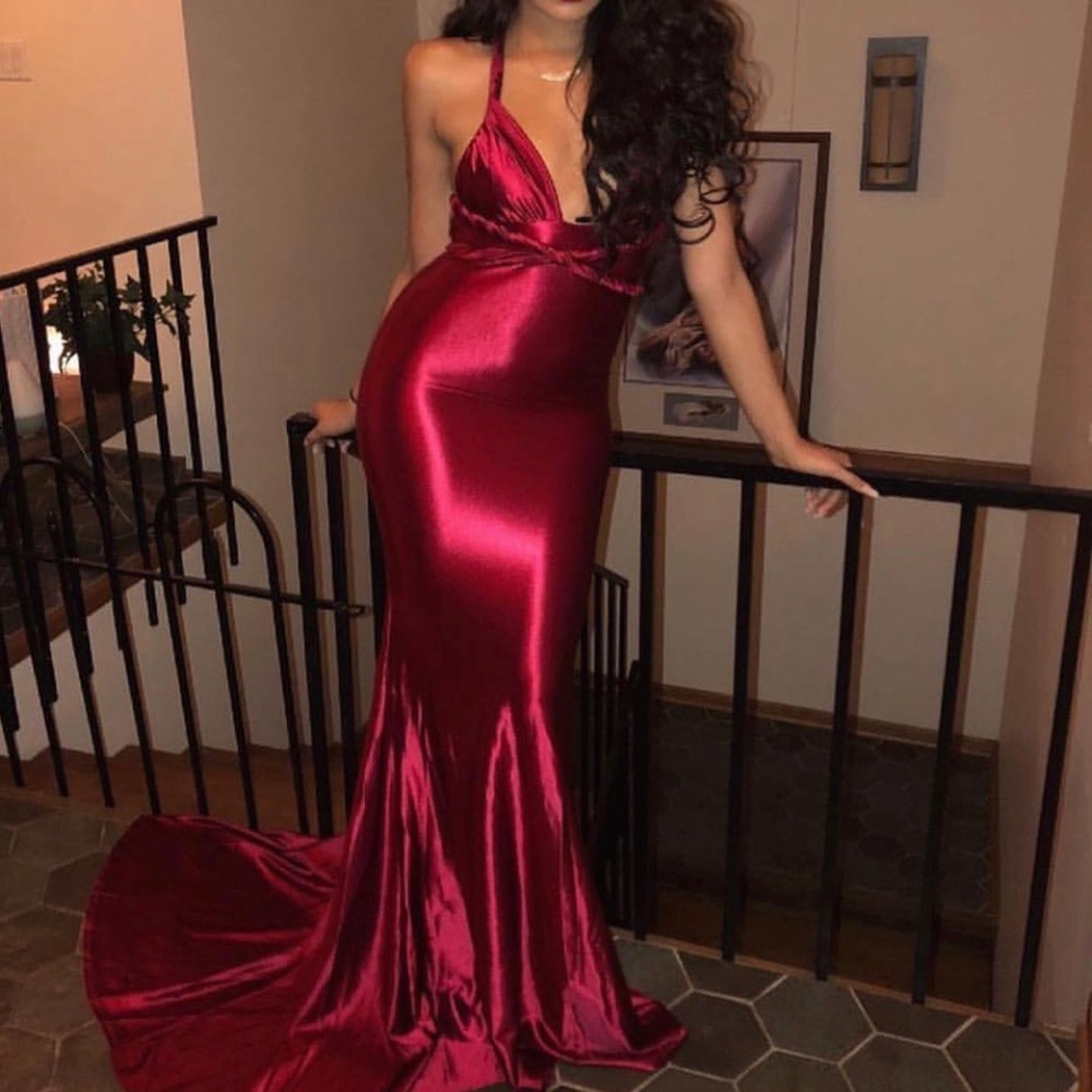 Sexy Sultry Red Silky Satin Gown Gem